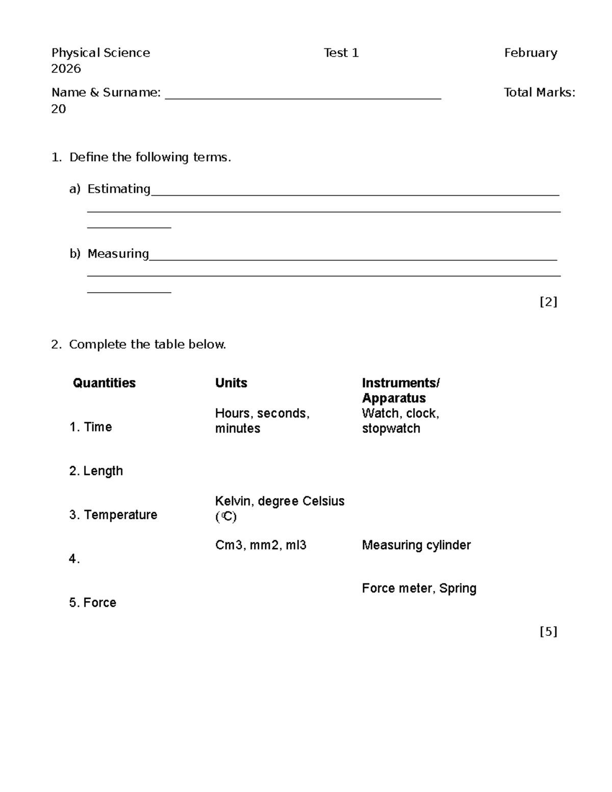 Physical Science Test 1 February 2026 Study Guide - Studocu