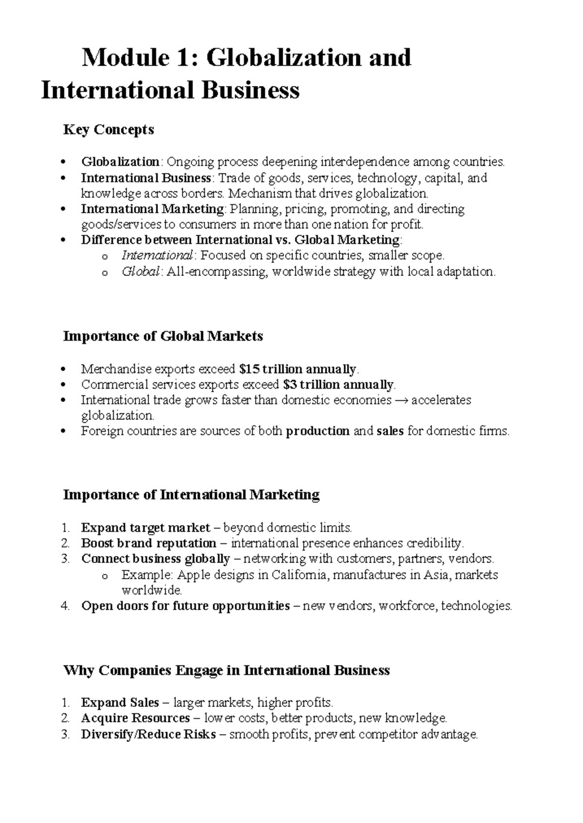 Module 1: Key Concepts in Globalization & International Business (IBT ...