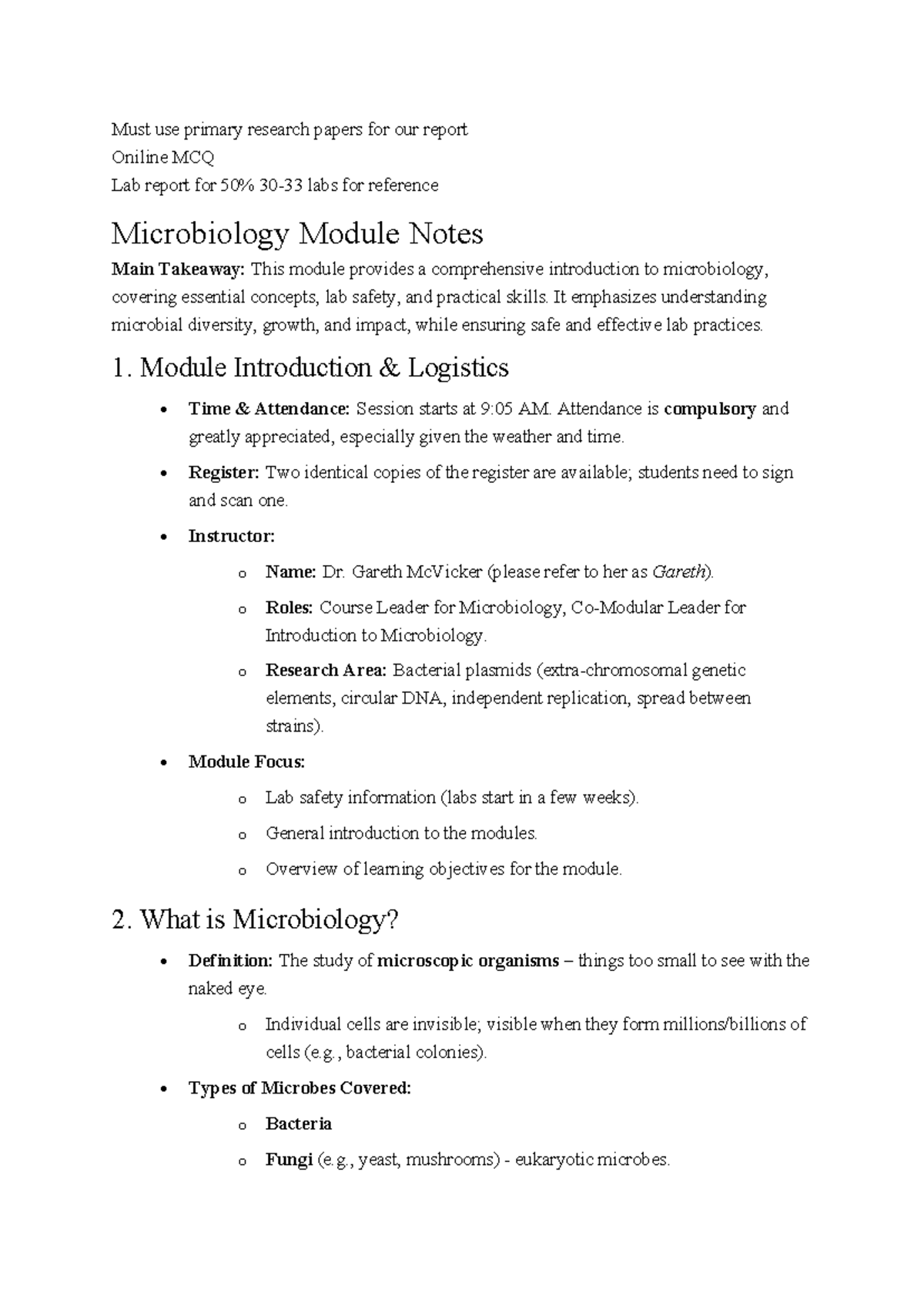 Microbiology Module Notes (MICRO 101): Key Concepts & Lab Safety - Studocu