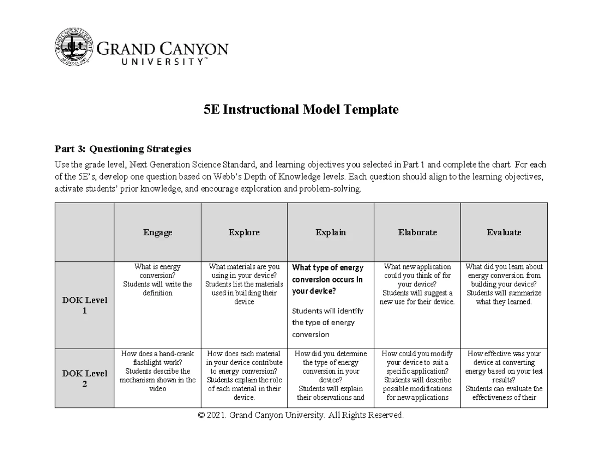 5E Instructional Model Template Part 2: Vocabulary & Strategies - Studocu