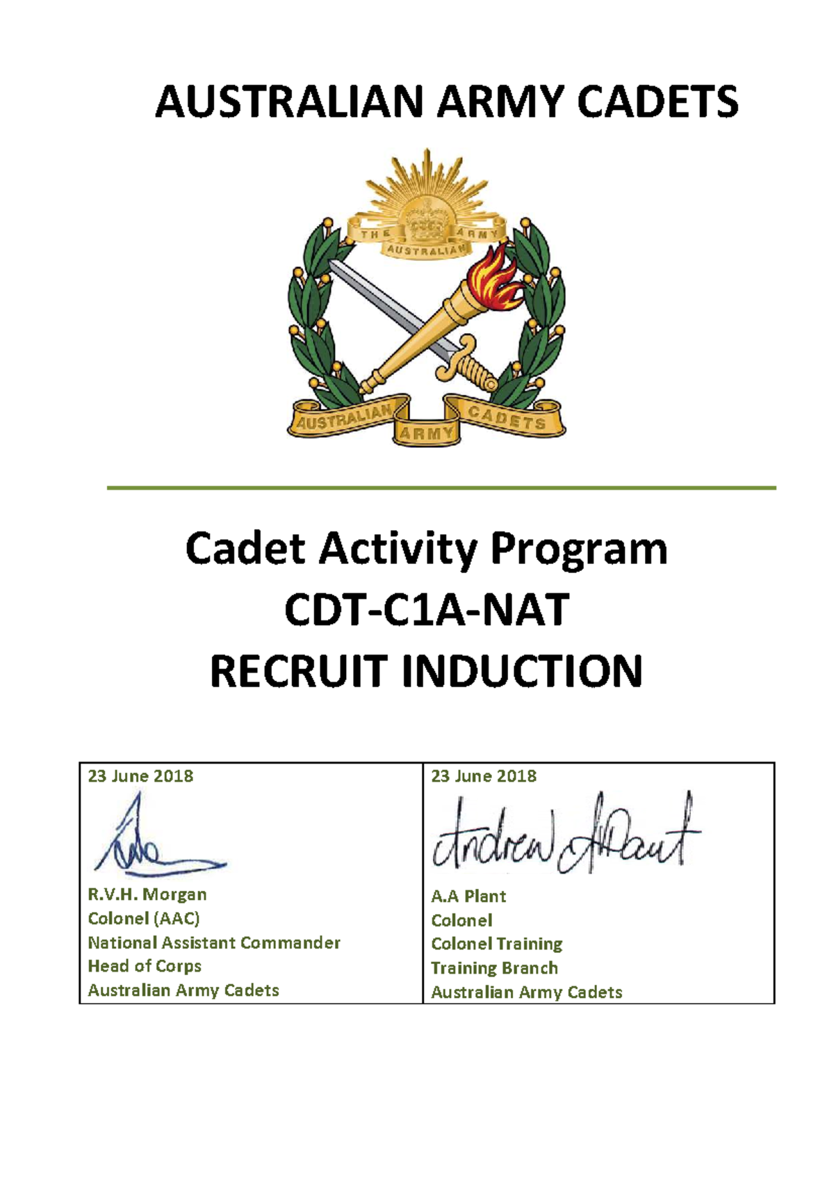 Cadet Activity Program (C1A) Recruit Induction Overview - Version 1.0.3 ...