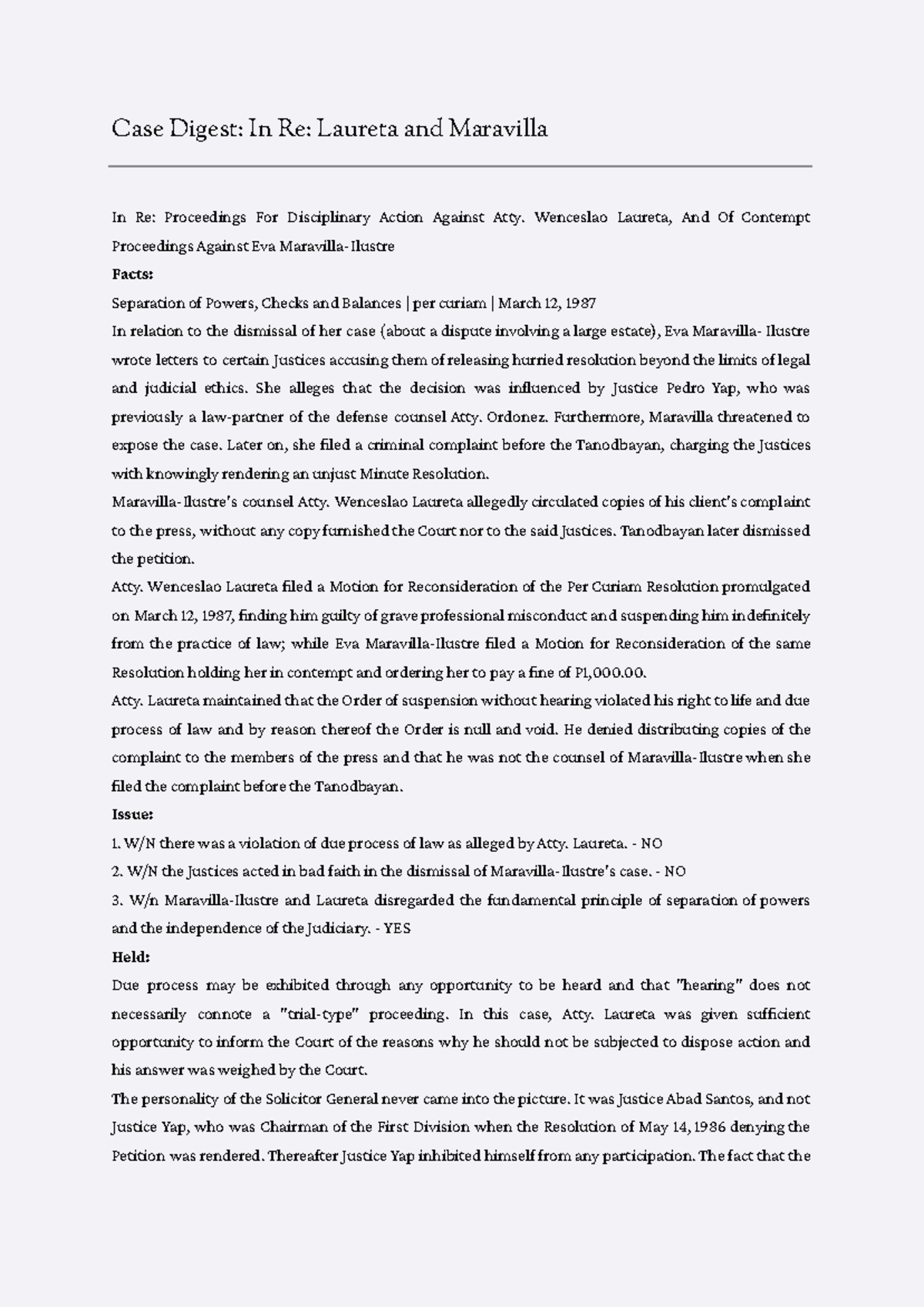 Digest: In Re: Laureta vs. Eva - Judicial Performance Issues - Studocu