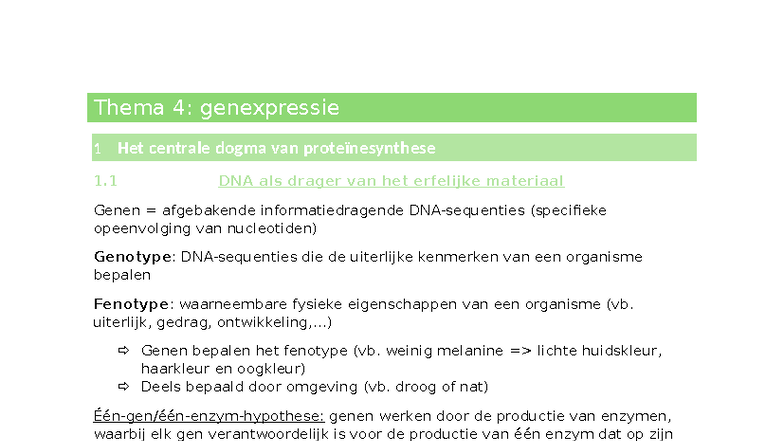 Thema 4: Genexpressie en het Centrale Dogma van Proteïnesynthese ...