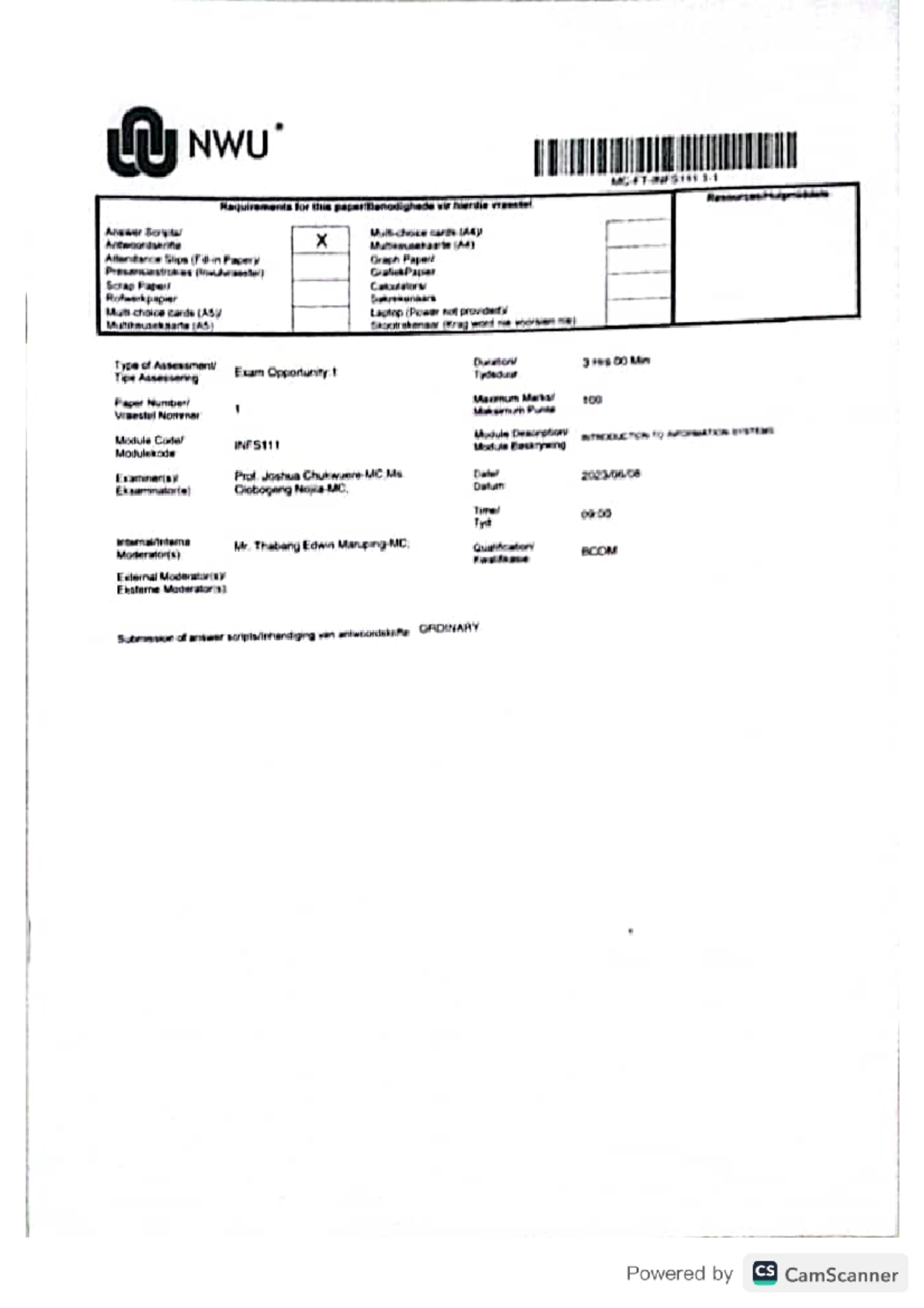 INFS 111 Exam Paper 1 (2023) - Practice Questions and Guidelines - Studocu