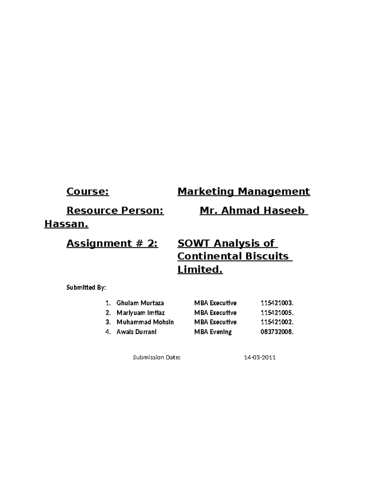 55242650 SWOT Analysis of Continental Biscuits Ltd. for Marketing ...