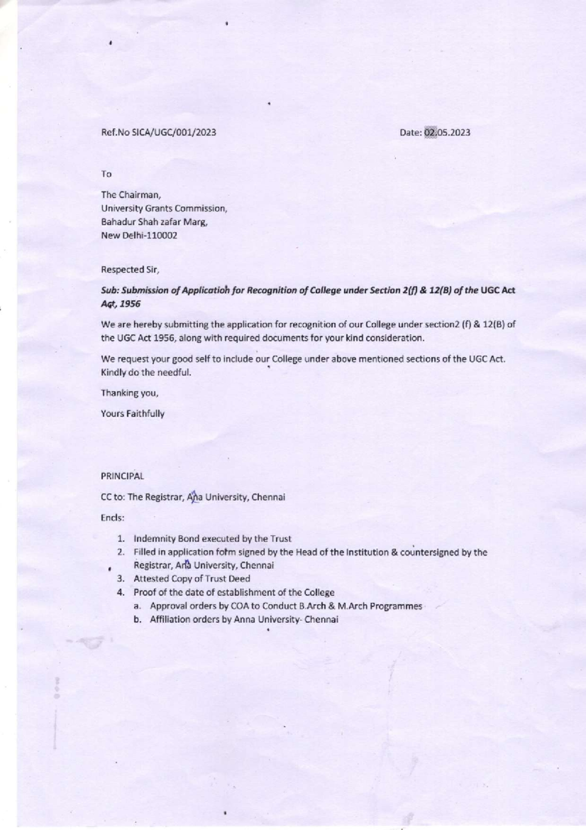 Application for College Recognition under UGC Act 1956 - Section 2(f ...