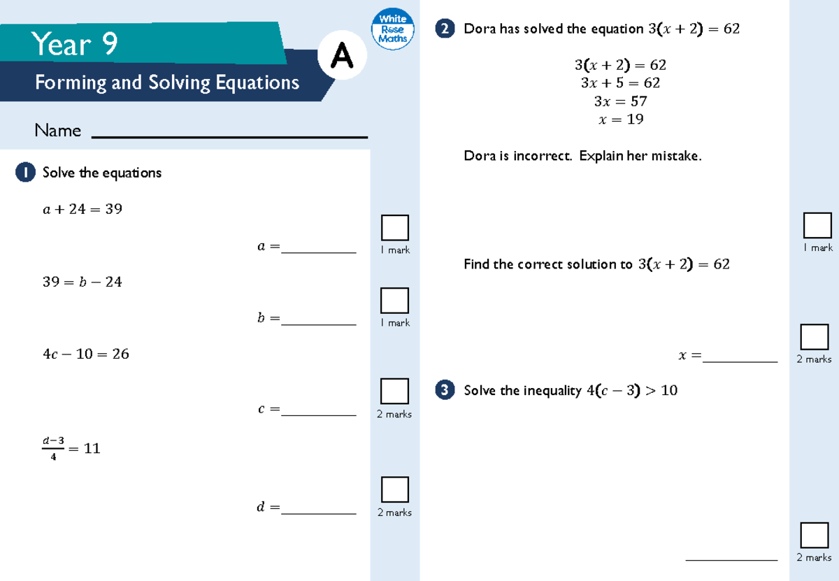 Y9 Forming & Solving Equations - Practice Problems & Solutions - Studocu