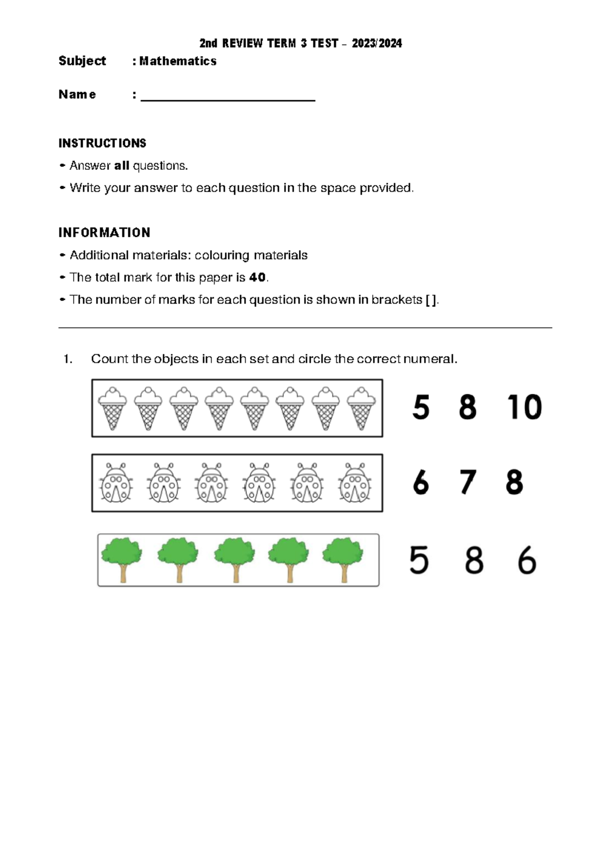 G1 Mathematics Term 3 Test Review: Practical Questions - Studocu