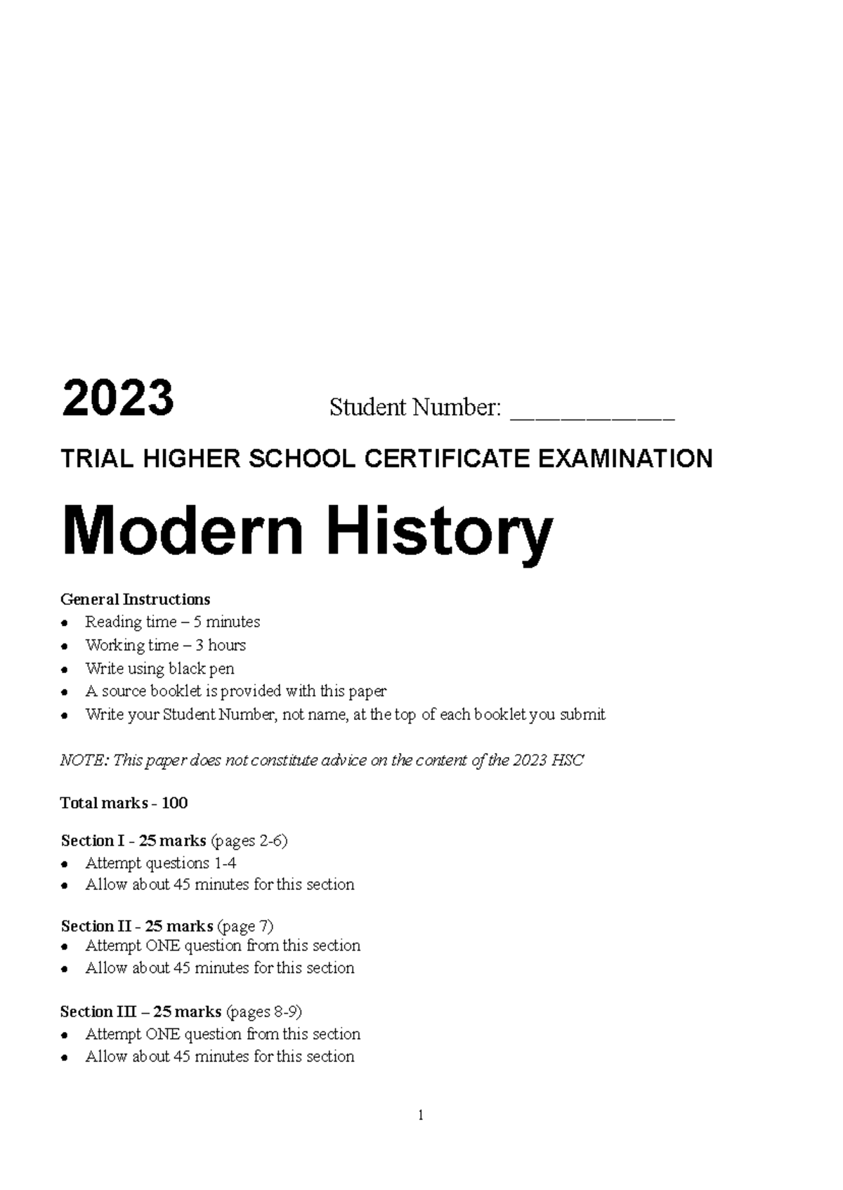 12MH 2023 - Trial HSC Exam - Modern History Questions & Guidelines ...