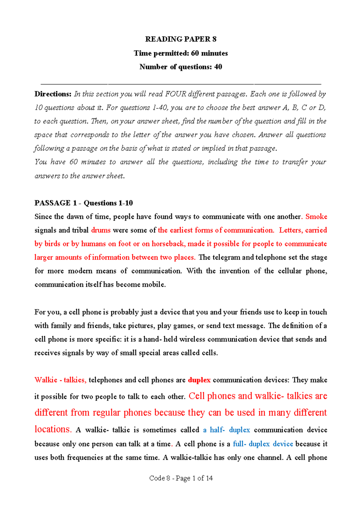 VSTEP Reading Test 8: Comprehensive Practice Questions - Studocu
