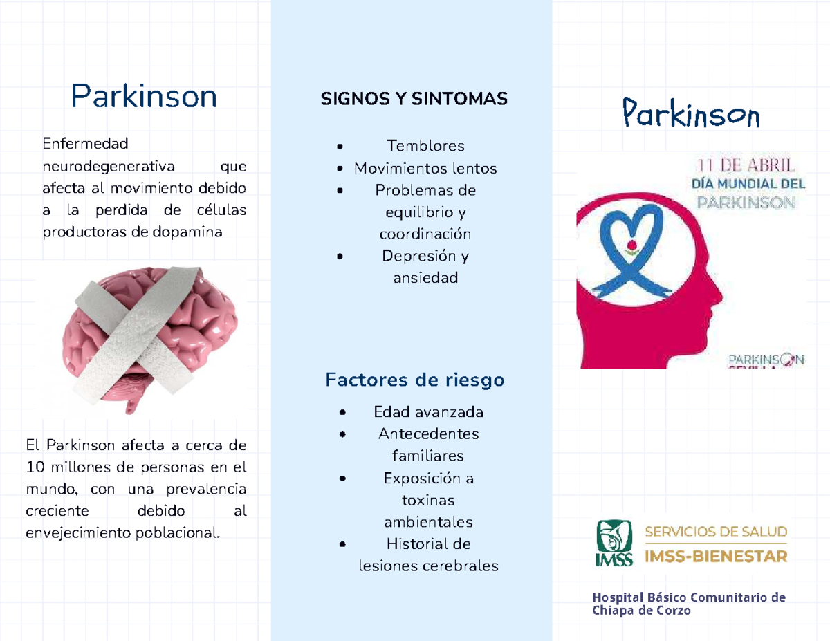 Folleto Tríptico sobre la Enfermedad de Parkinson y sus Síntomas - Studocu