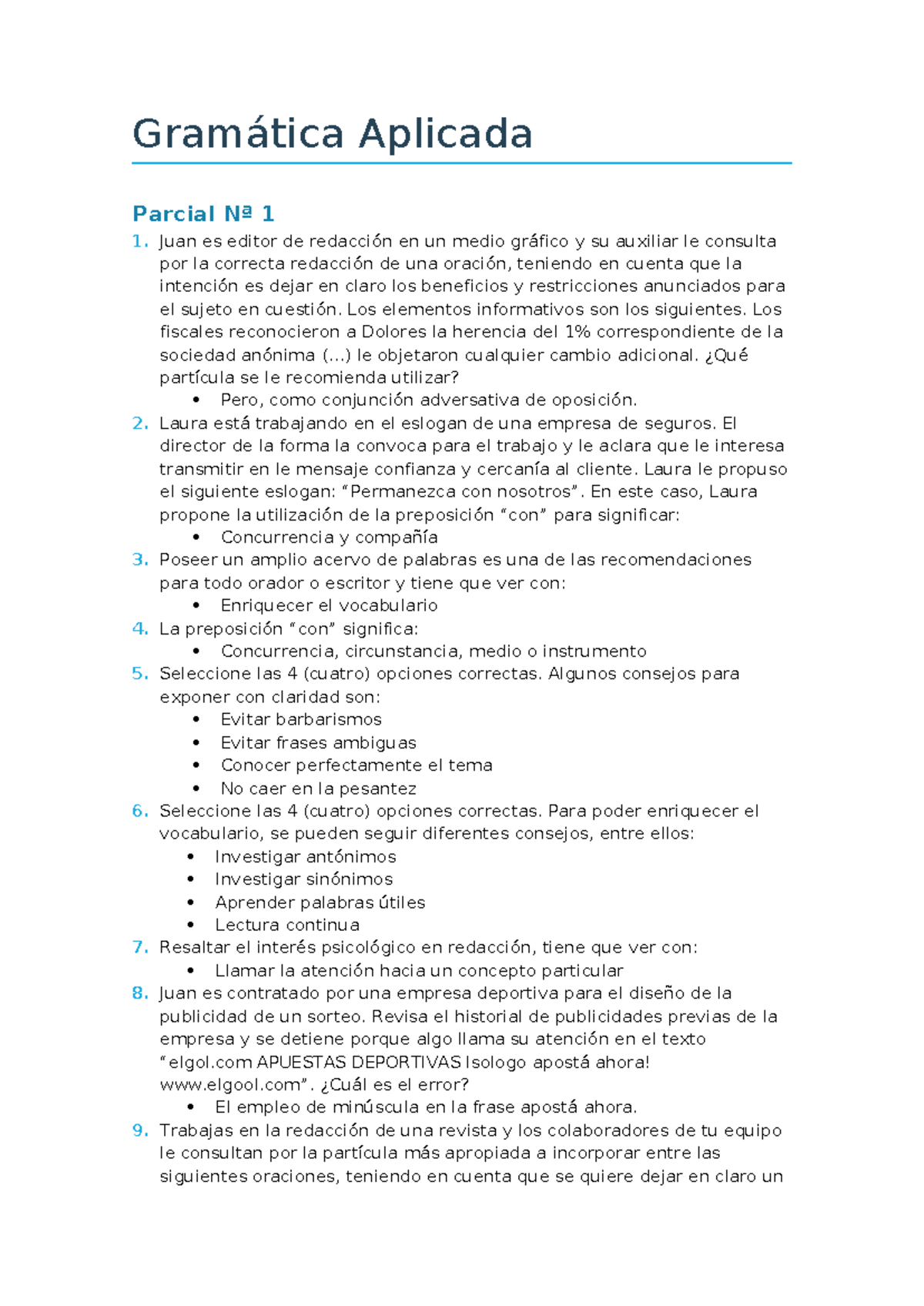 Gramática Aplicada - Parcial Nª 1: Redacción y Publicidad - Studocu