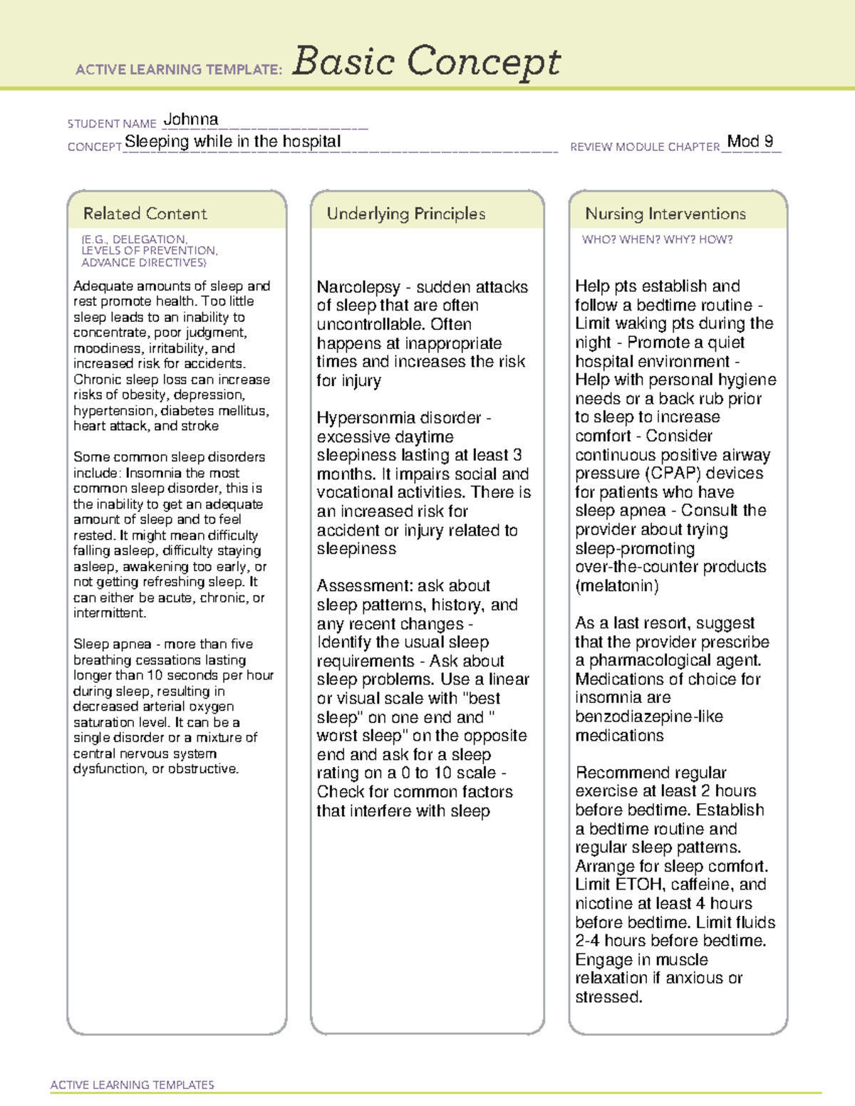 Nursing Module 9: Core Concepts of Sleep and Disorders - Studocu