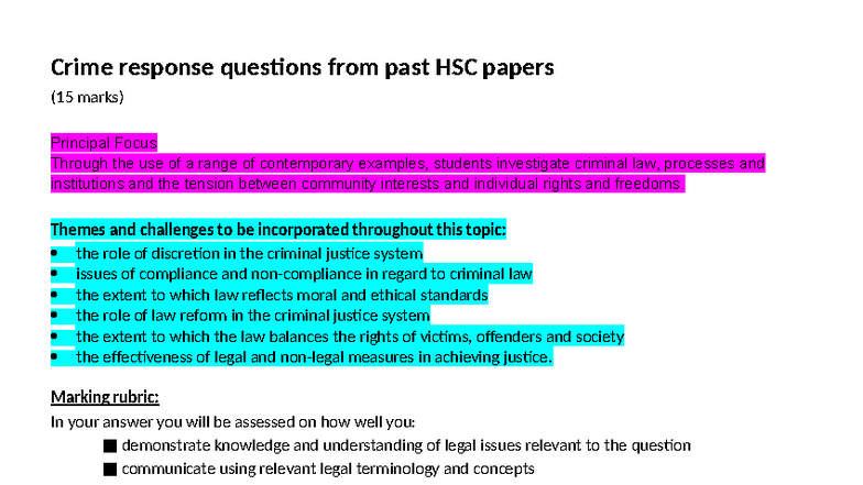 Crime past HSC question highlighted - Crime response questions from ...