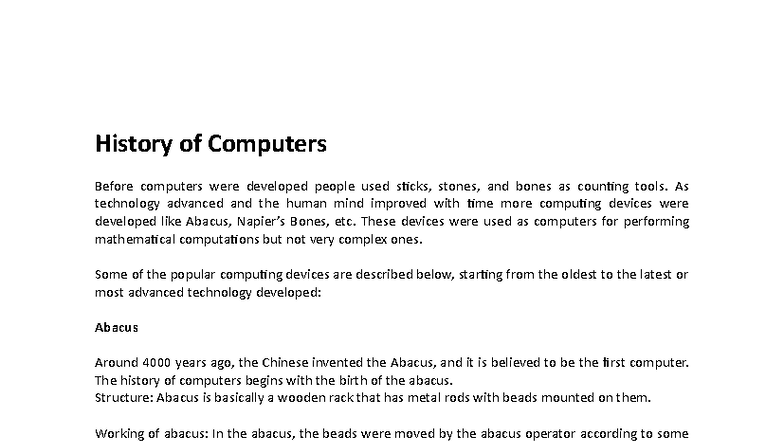 History of Computers: From Abacus to Modern Tech (IP UNIT-1) - Studocu