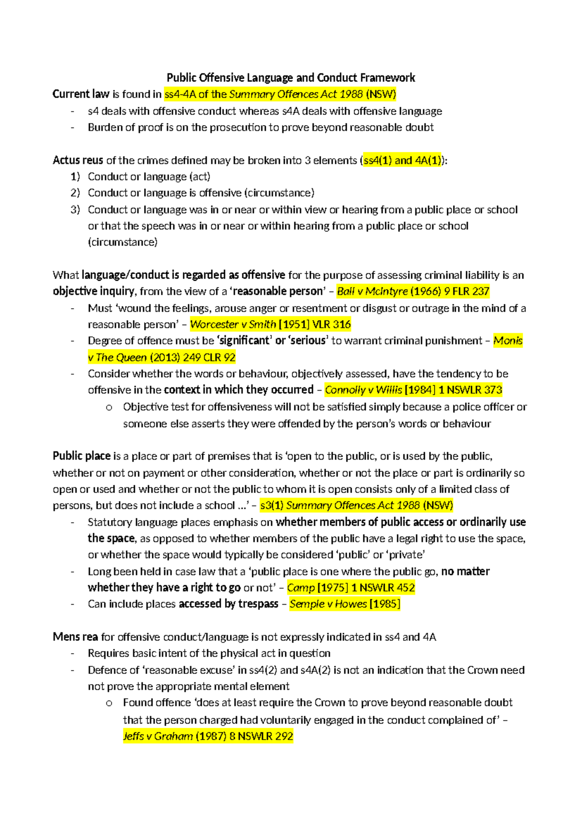 Public Offense Framework: Summary Offences Act 1988 (NSW) Analysis ...
