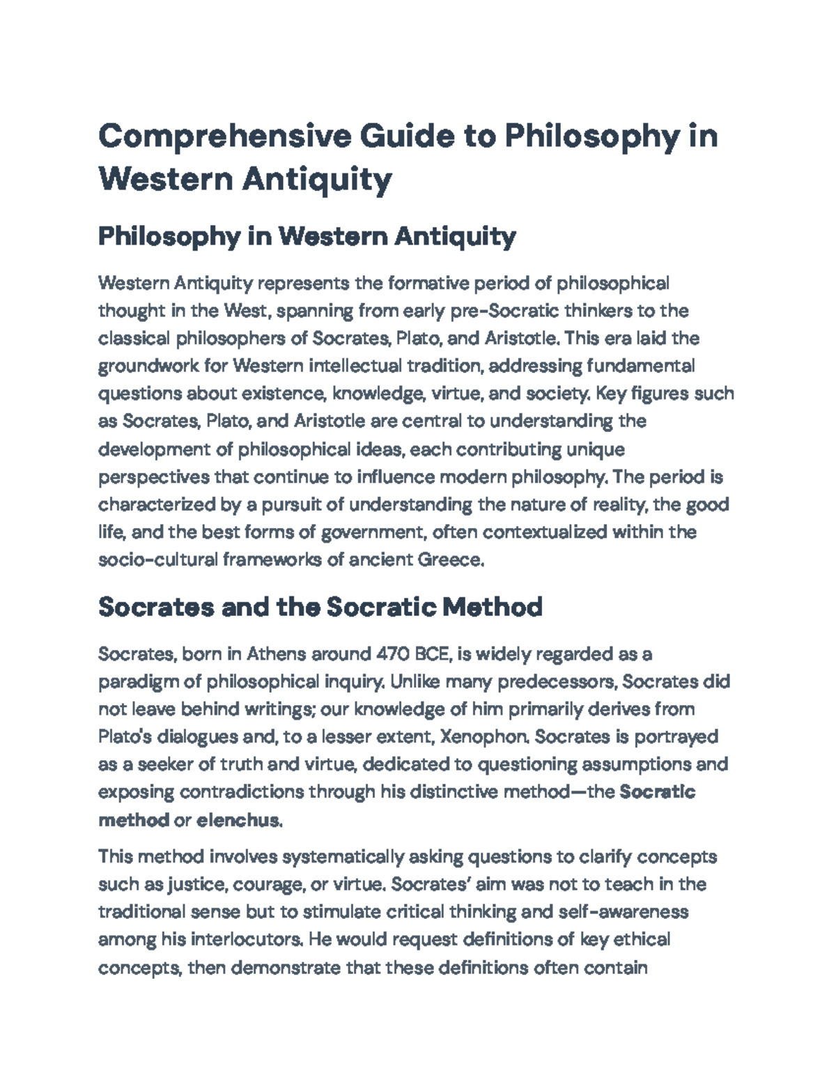 Comprehensive Overview of Philosophy in Western Antiquity (PHIL 101 ...