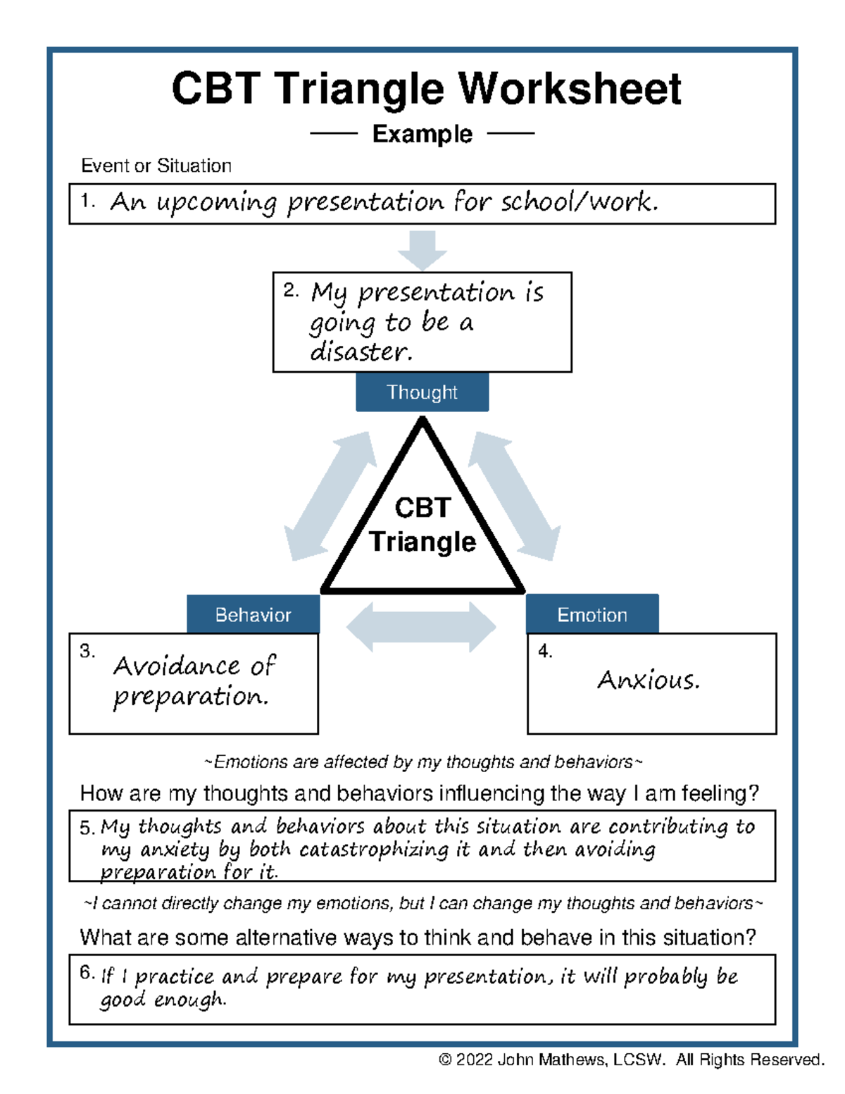 CBT Triangle Worksheet Example: Managing Presentation Anxiety - Studocu