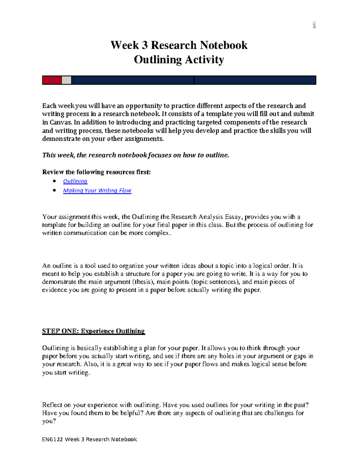 ENG122 Week 3 Research Notebook: Outlining Activity Guide - Studocu