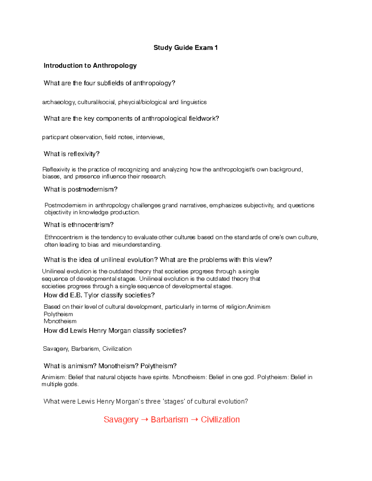 Study Guide for ANTH 101: Exam 1 on Intro to Anthropology - Studocu
