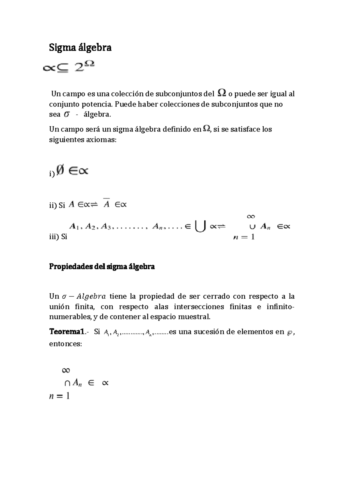 Ejemplo y Propiedades de Sigma Álgebra en Matemáticas - Studocu