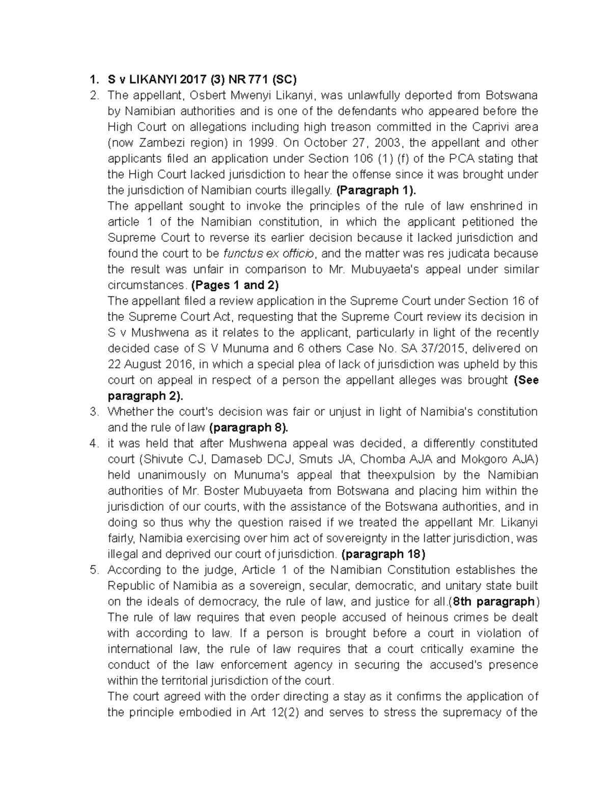 S v Likanyi 2017: Jurisdictional Issues and Rule of Law Analysis - Studocu