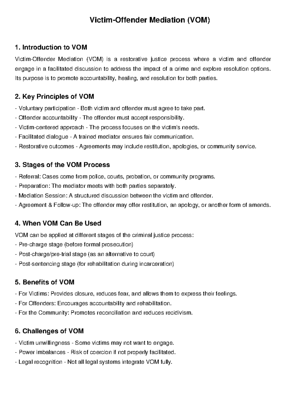 VOM Insights: Key Principles and Stages of Victim-Offender Mediation ...