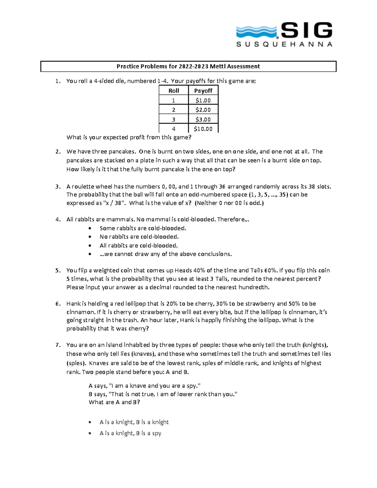 SIG - Mettl Assessment Practice Problems for 2022-2023 - Studocu