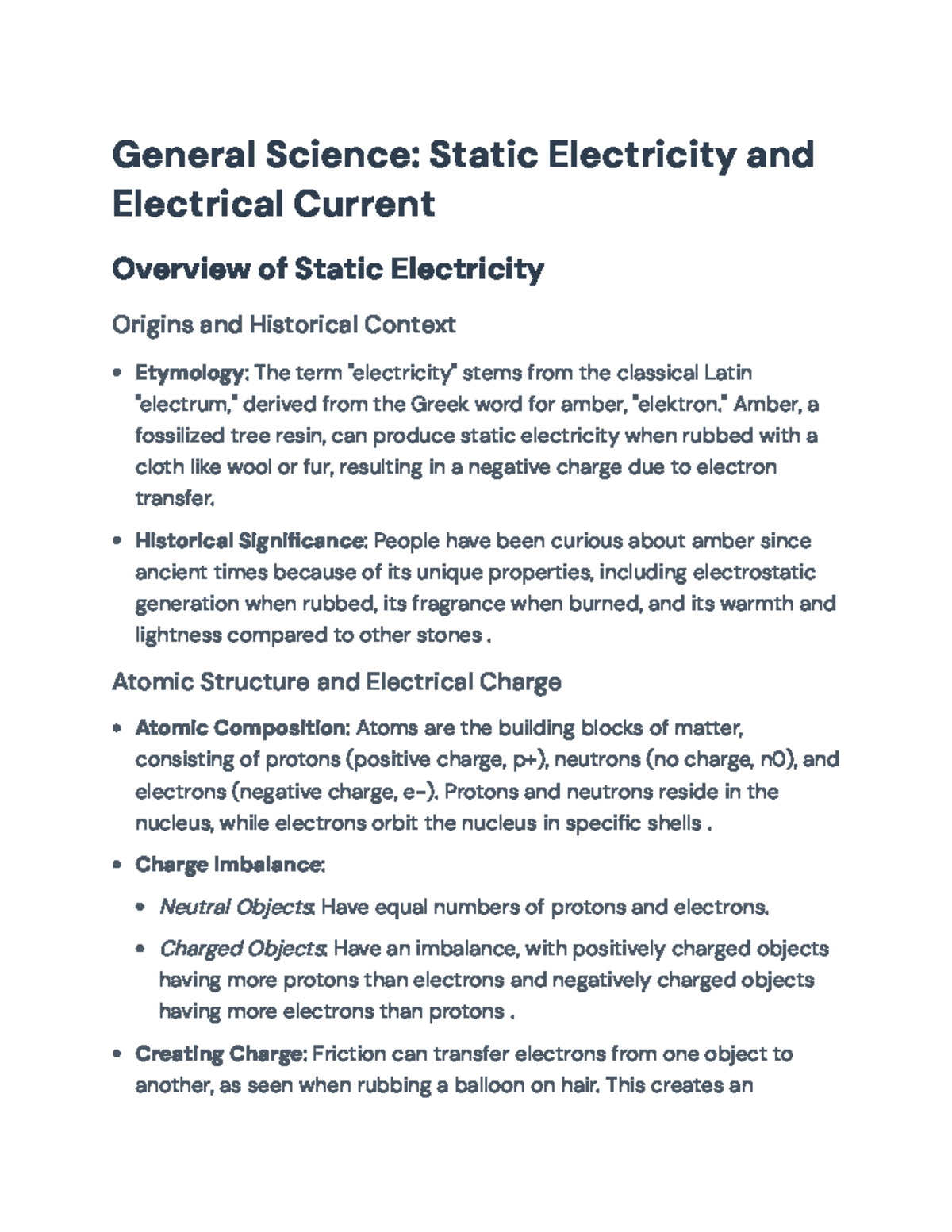 General Science: Overview of Static Electricity and Electrical Current ...