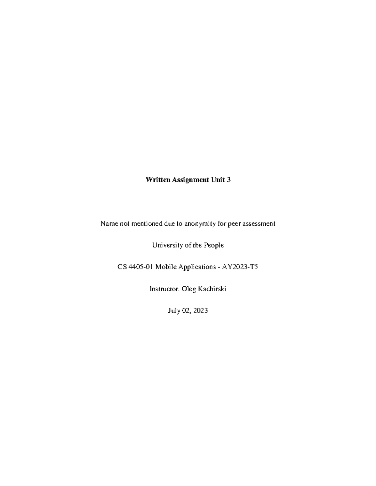 CS 4405-01 Written Assignment Unit 3: Kotlin OOP Concepts in Apps - Studocu