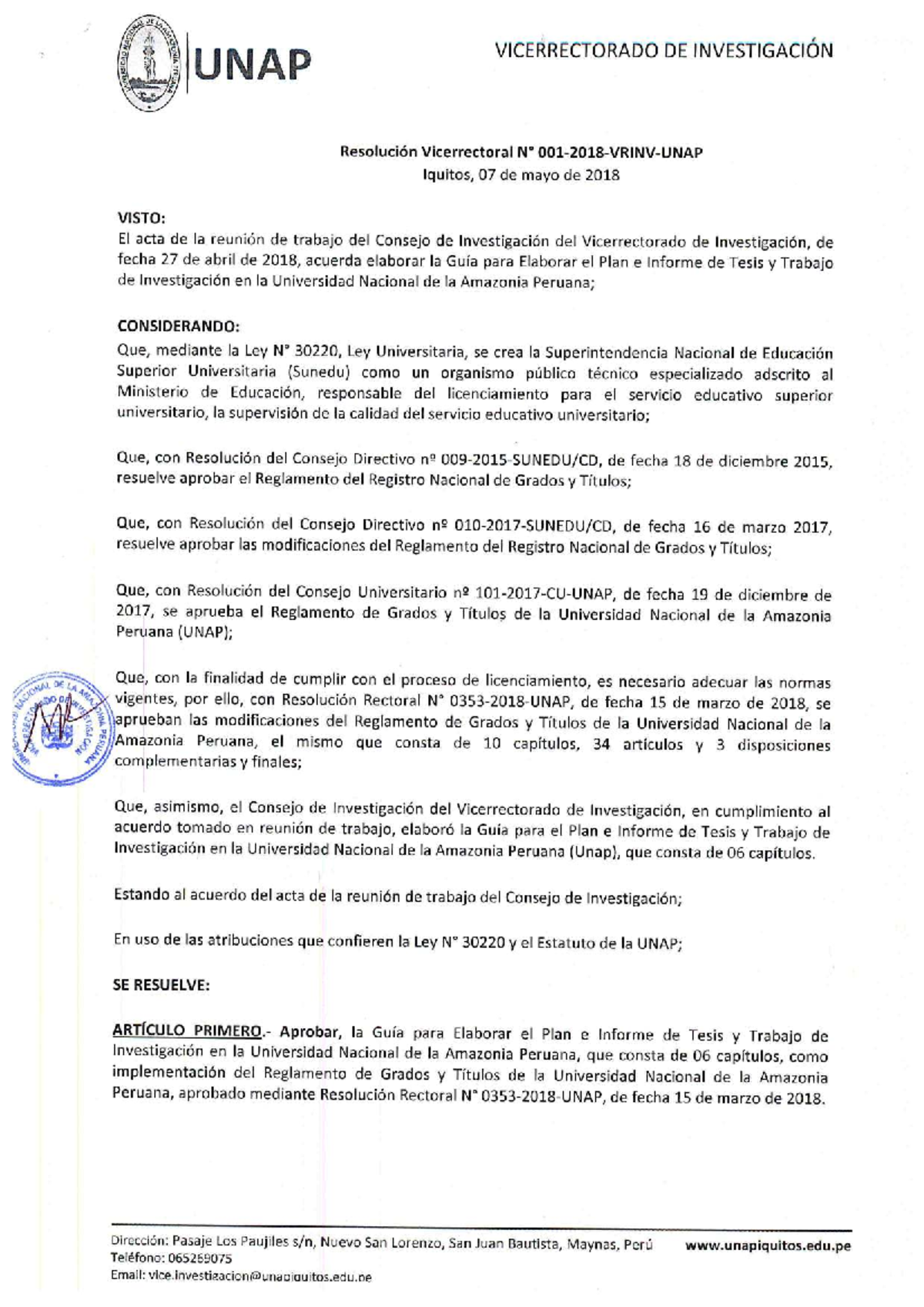 RV-001-2018: Guía para la Elaboración del Plan de Tesis en la UNAP ...