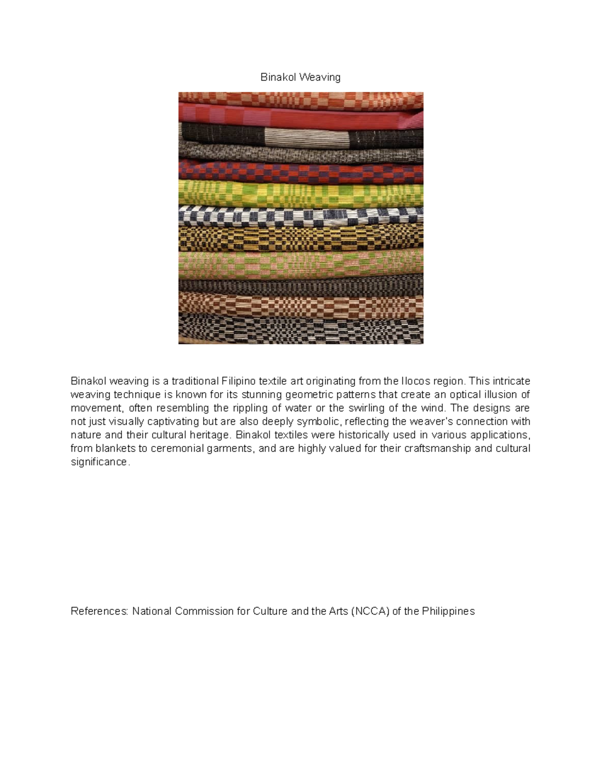 Binakol Weaving: A Cultural Heritage of Filipino Textile Art - Studocu