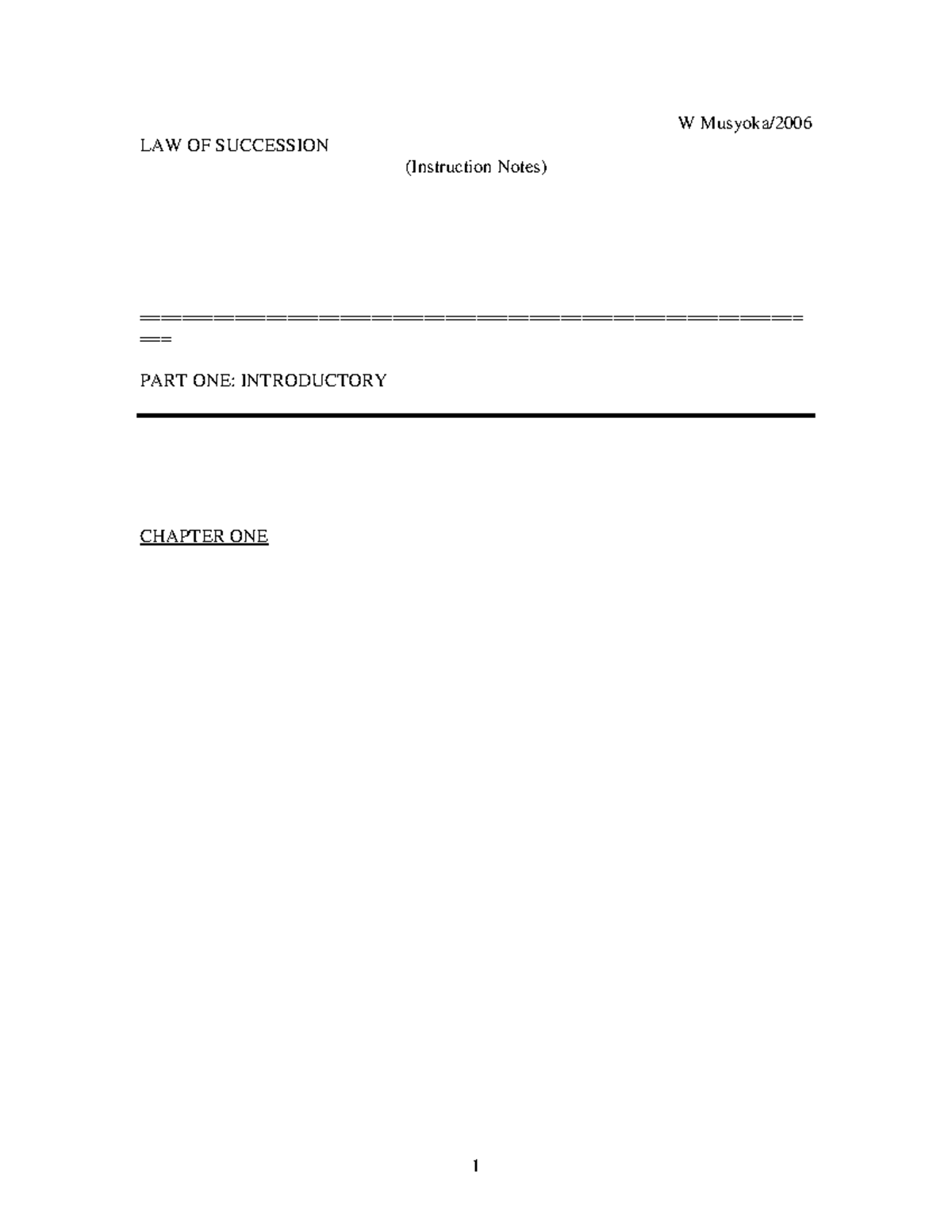Law of Succession Instruction Notes (LAW 101) - W. Musyoka - Studocu