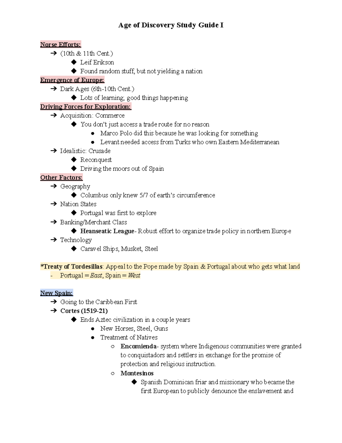 American Civ | Age of Discovery Study Guide I: Norse to English ...