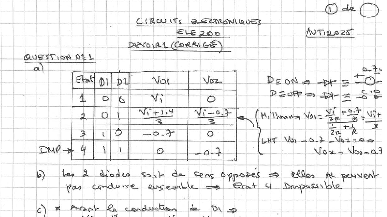 ELE 200 Devoir 1 Corrigé - Circuits Électromiques Automne 2025 - Studocu