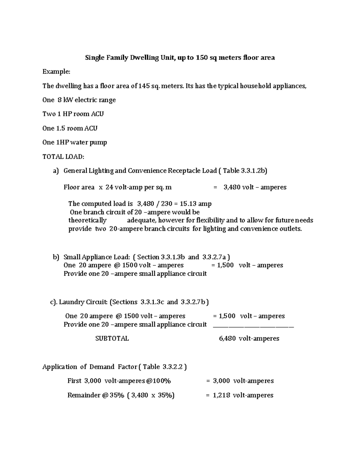 EE 101: Electrical Load Calculations for Single Family Dwelling Units ...