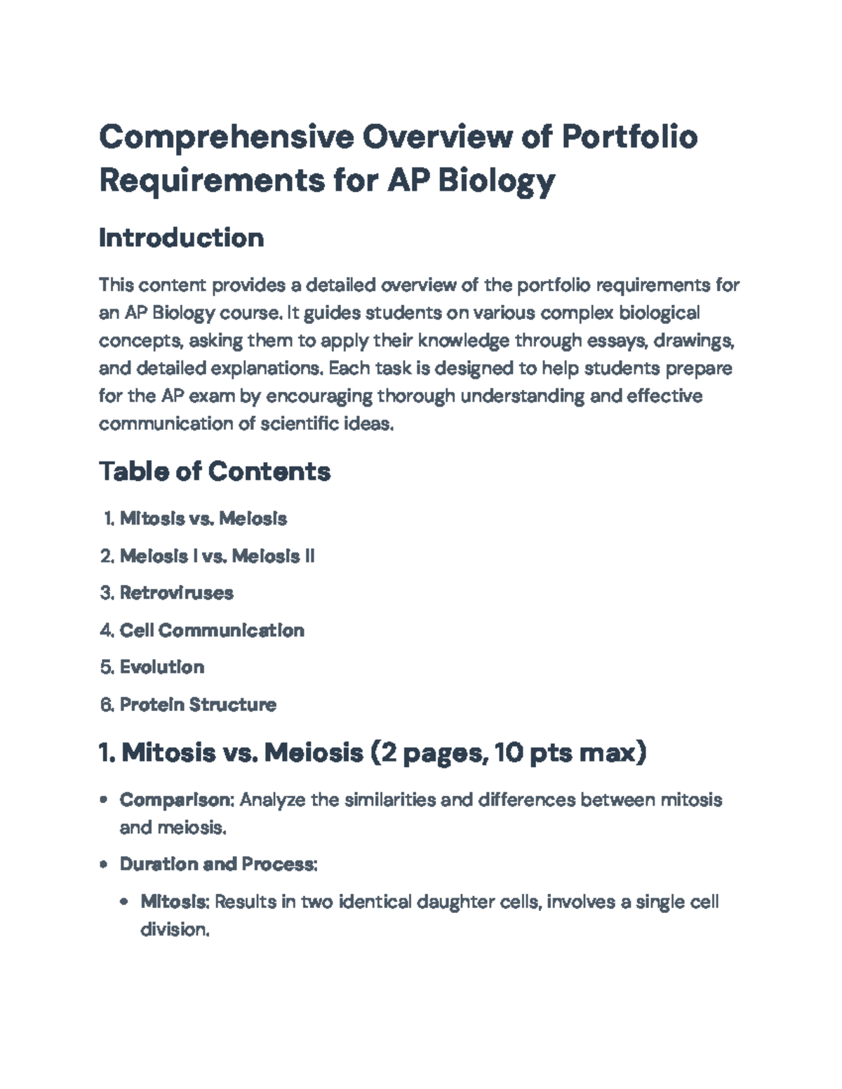 Comprehensive Portfolio Requirements for AP Biology Exam Prep ...