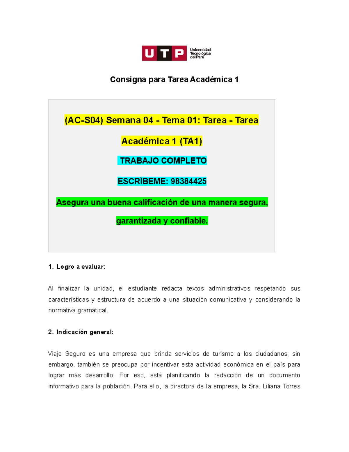 Tarea Académica 1 (TA1): Redacción de Correo Electrónico Informativo - Studocu