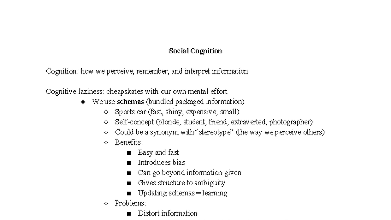 Social Cognition: Key Concepts for Exam 2 Review - Studocu