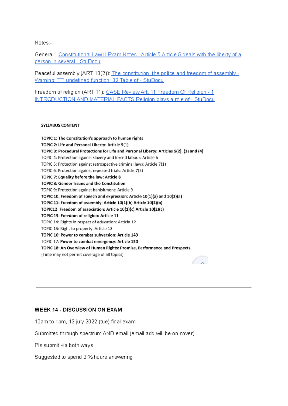Consti II - Final Exam Notes on Emergency Powers and Rights - Studocu