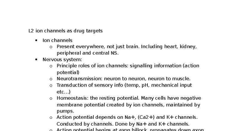 L2 Ion Channels as Drug Targets: Mechanisms and Applications - Studocu