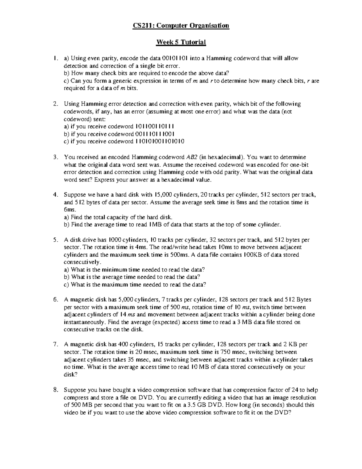 Week 5 Tutorial - CS211: Computer Organisation Week 5 Tutorial a) Using ...