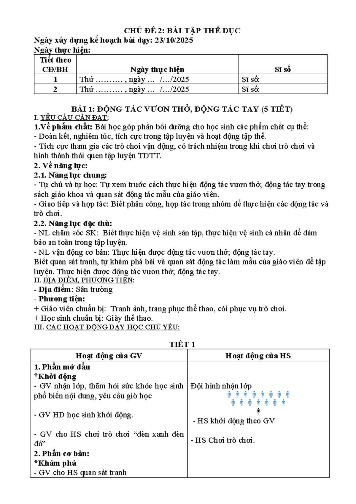 GDTC 9-10: Kế Hoạch Bài Dạy Thể Dục - Động Tác Cơ Bản - Studocu