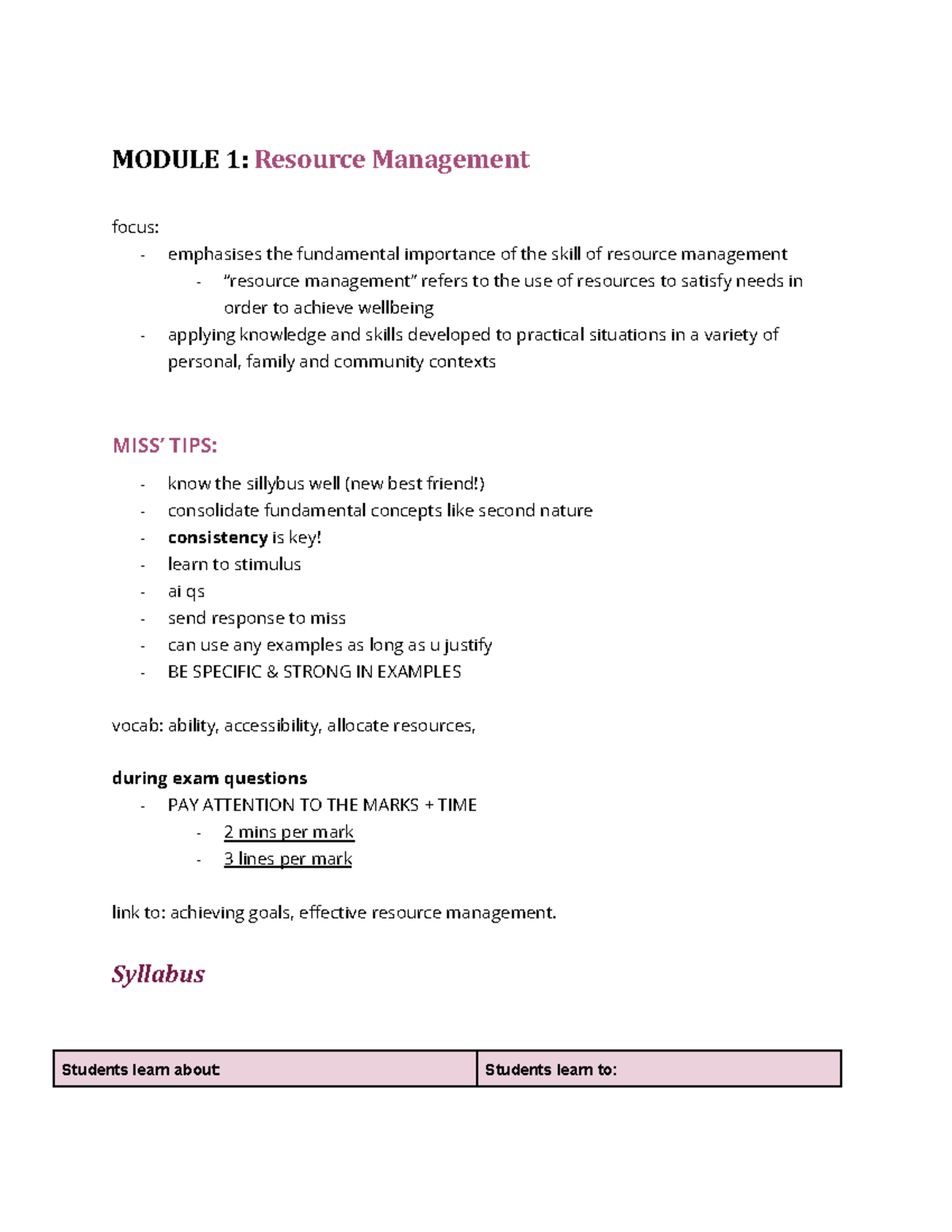 Resource Management Notes: Understanding Wellbeing and Needs - Studocu