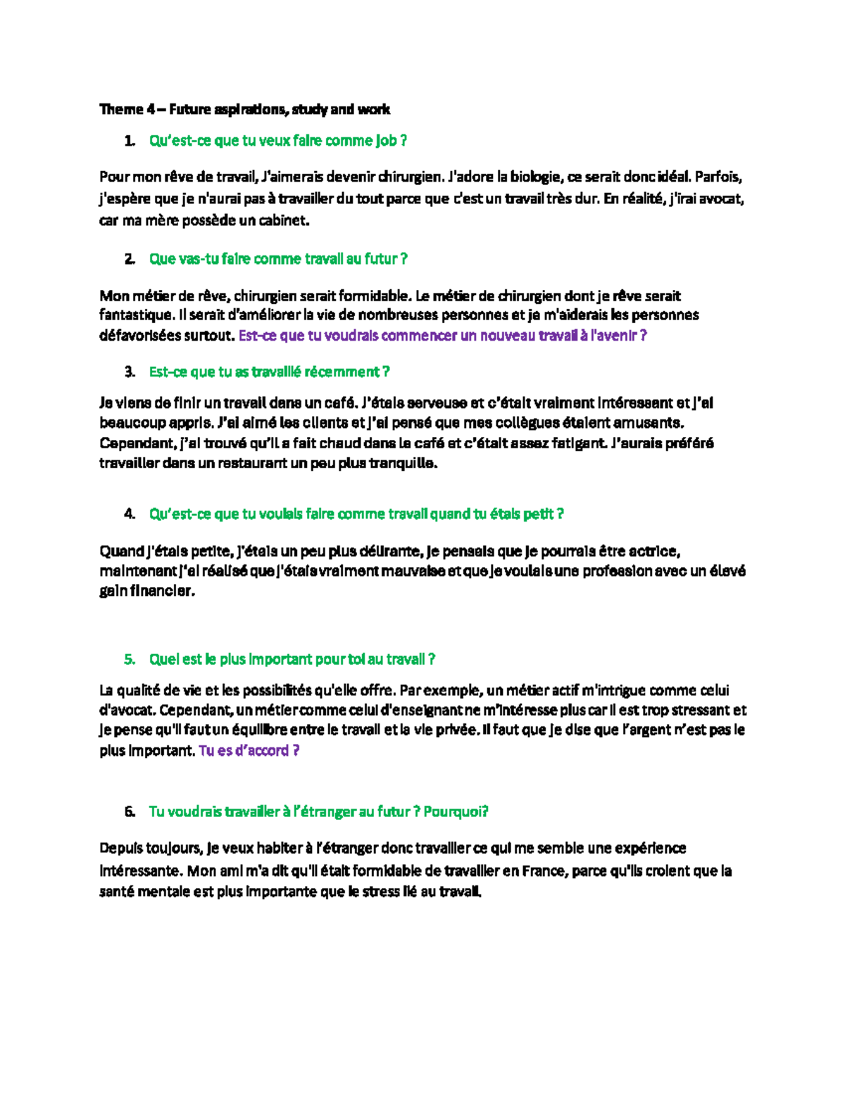 FRench jobs - booklet for theme 4 - Theme 4 Future aspirations, study ...