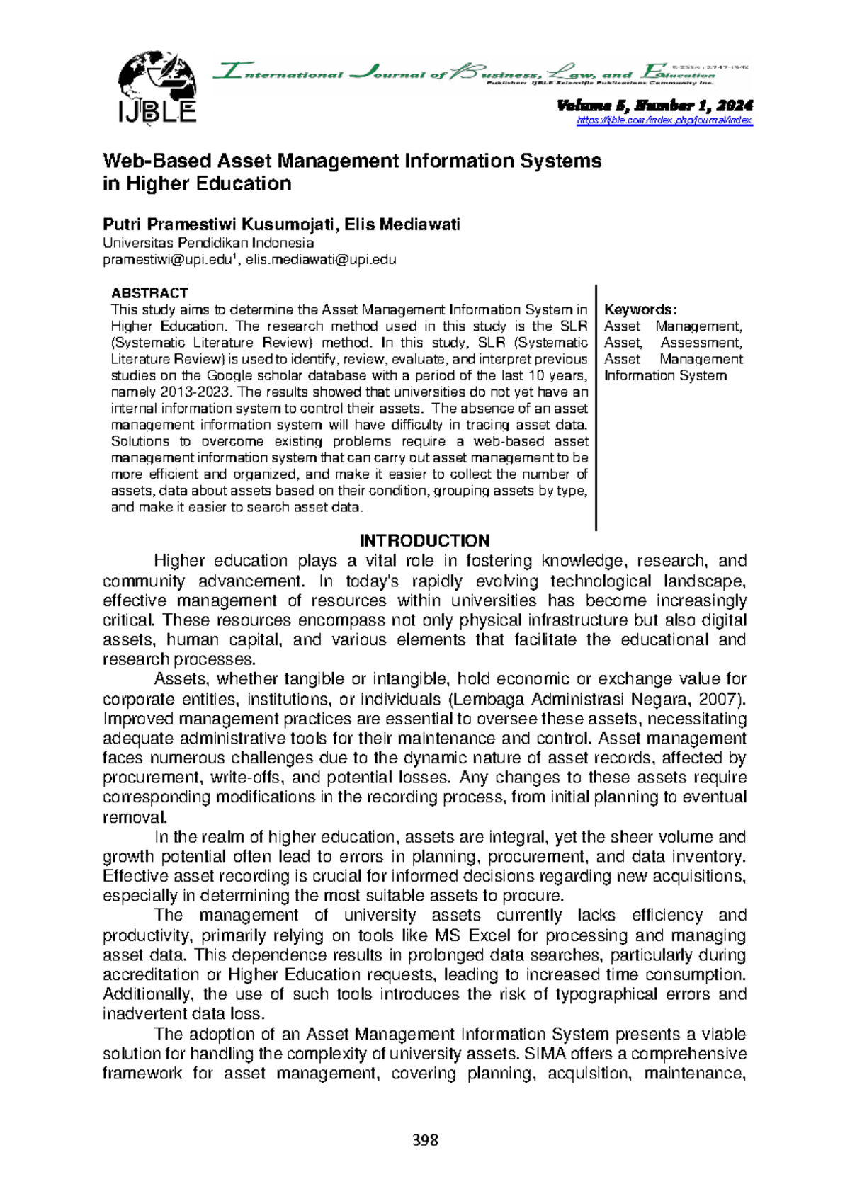 Web-Based Asset Management Information Systems in Higher Education ...
