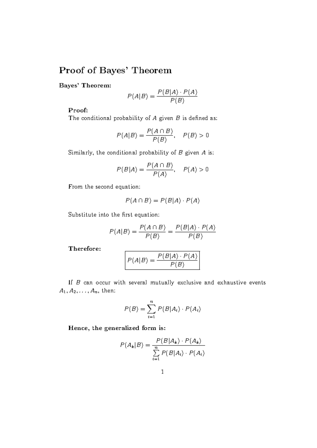 Bayes Theorem - Detailed Notes and Proofs (Course Code: STATS101) - Studocu