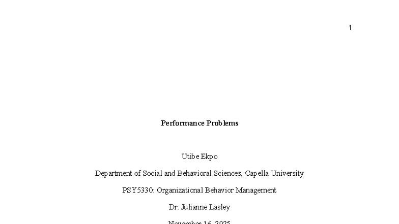 PSY5330: Performance Problems in Organizational Behavior Management ...