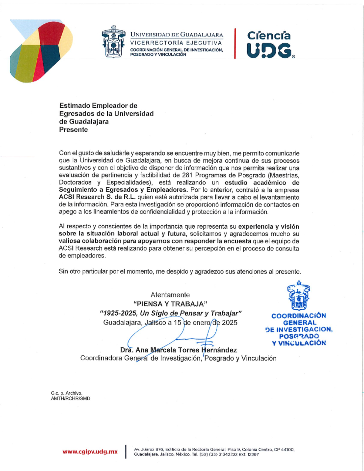 Oficio Empleadores - Fianzas - UNIVERSIDAD DE GUADALAJARA Ciencia ...