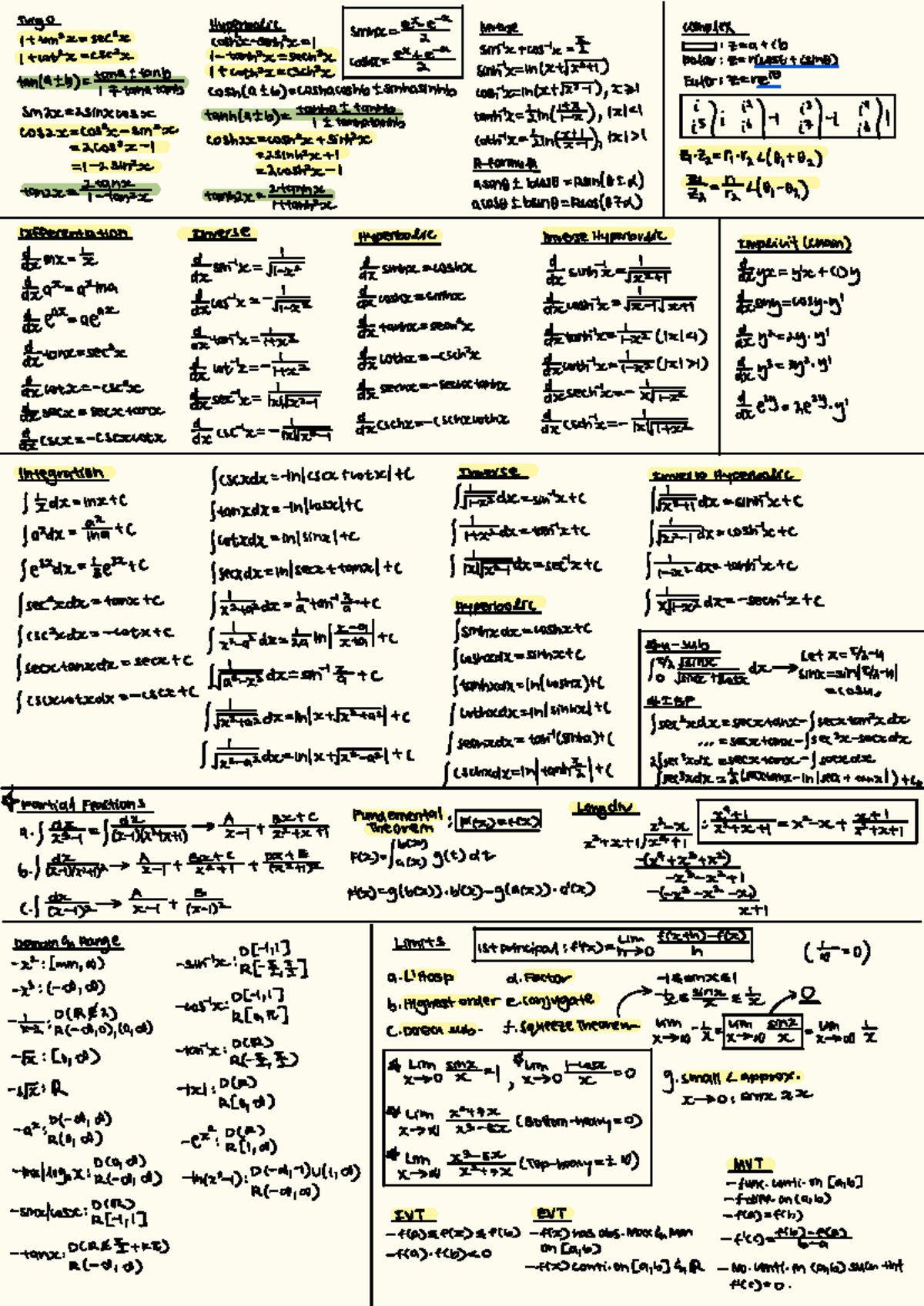 Calculus Cheatsheet Pt. 1: Key Concepts and Formulas - Studocu
